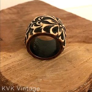 Jewelry | Vintage Brown Carved Resin Plastic Flower Ring | Poshmark